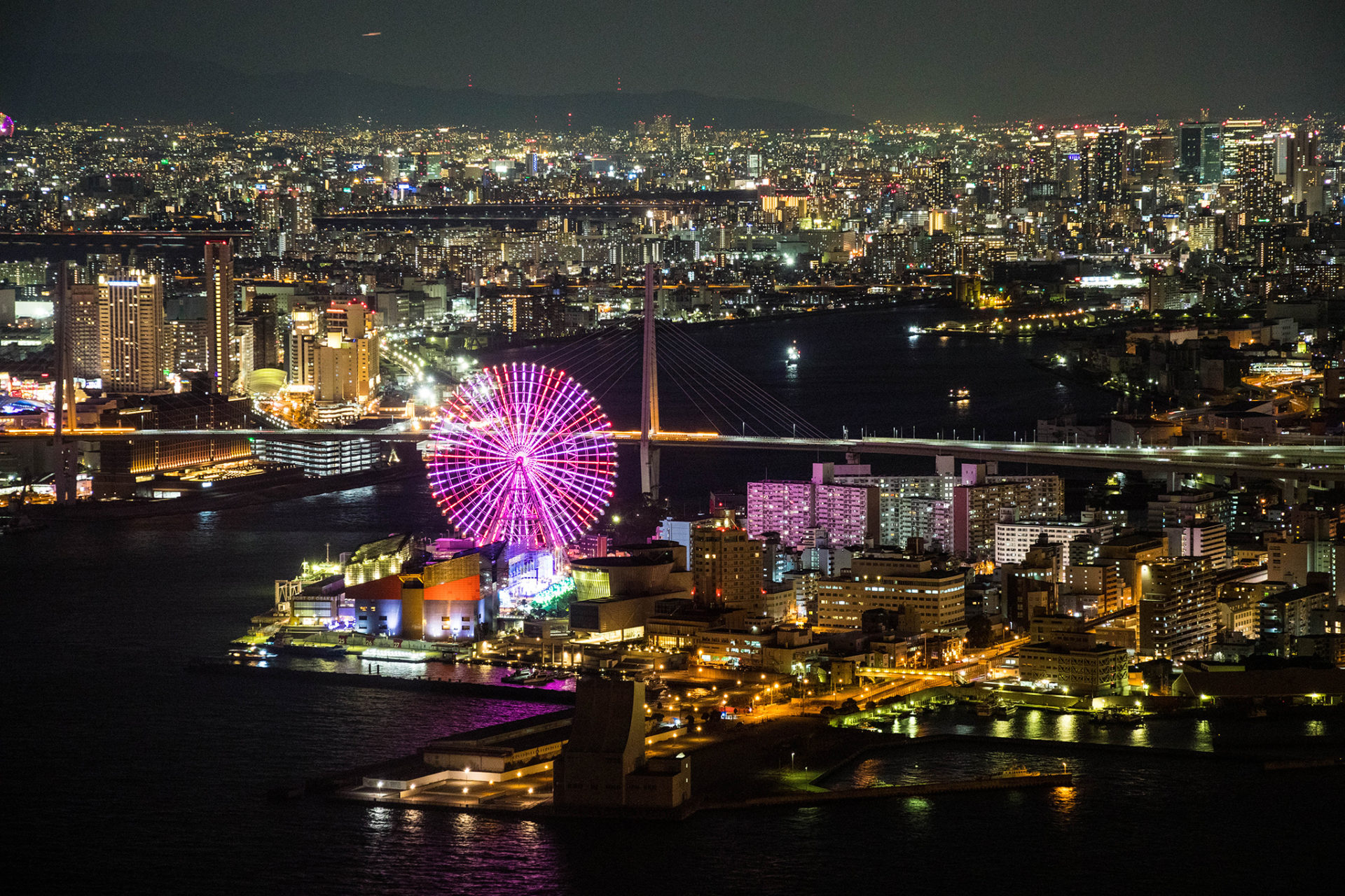 海遊館と一面に広がる大阪の夜景 フリー(無料)写真素材 ダウンロード Blue Green